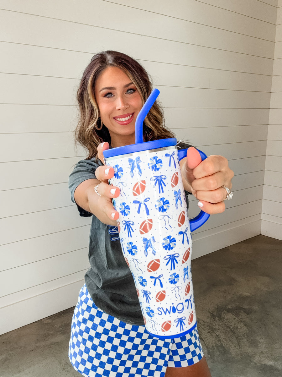 Swig We’ve Got Spirit • Blue + White 40 oz Mega Cup – Jonah Brown Boutique