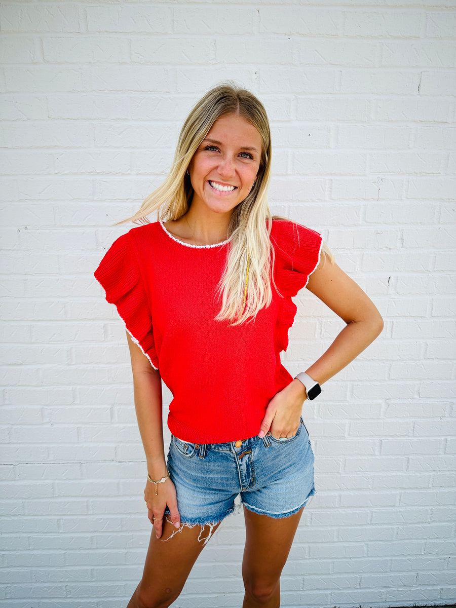 Frilly Fun Top in Red – Jonah Brown Boutique