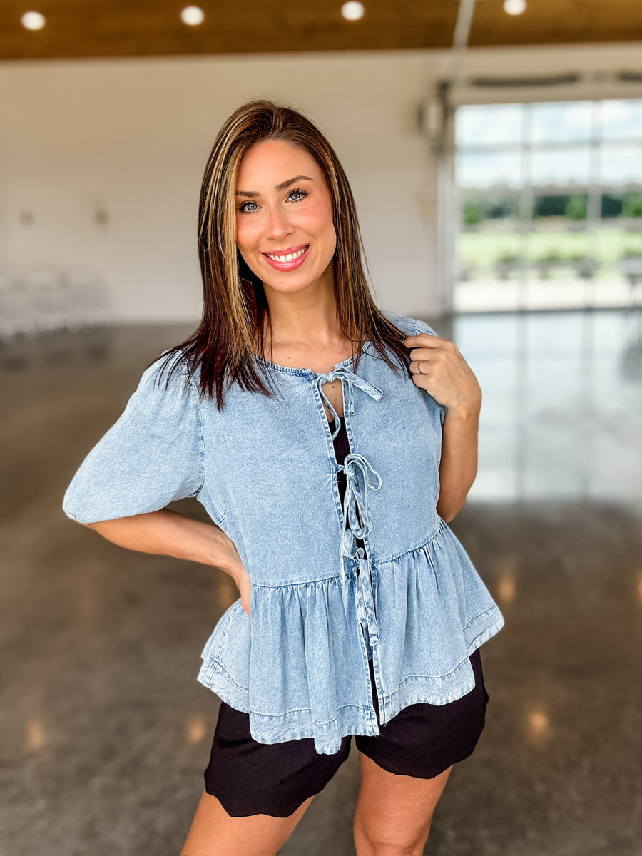 Denim Delilah Bow Tie Top – Jonah Brown Boutique